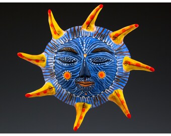 Ceramic Sun Wall Mask by Jenny Mendes - Sun With Red Rays - Etsy