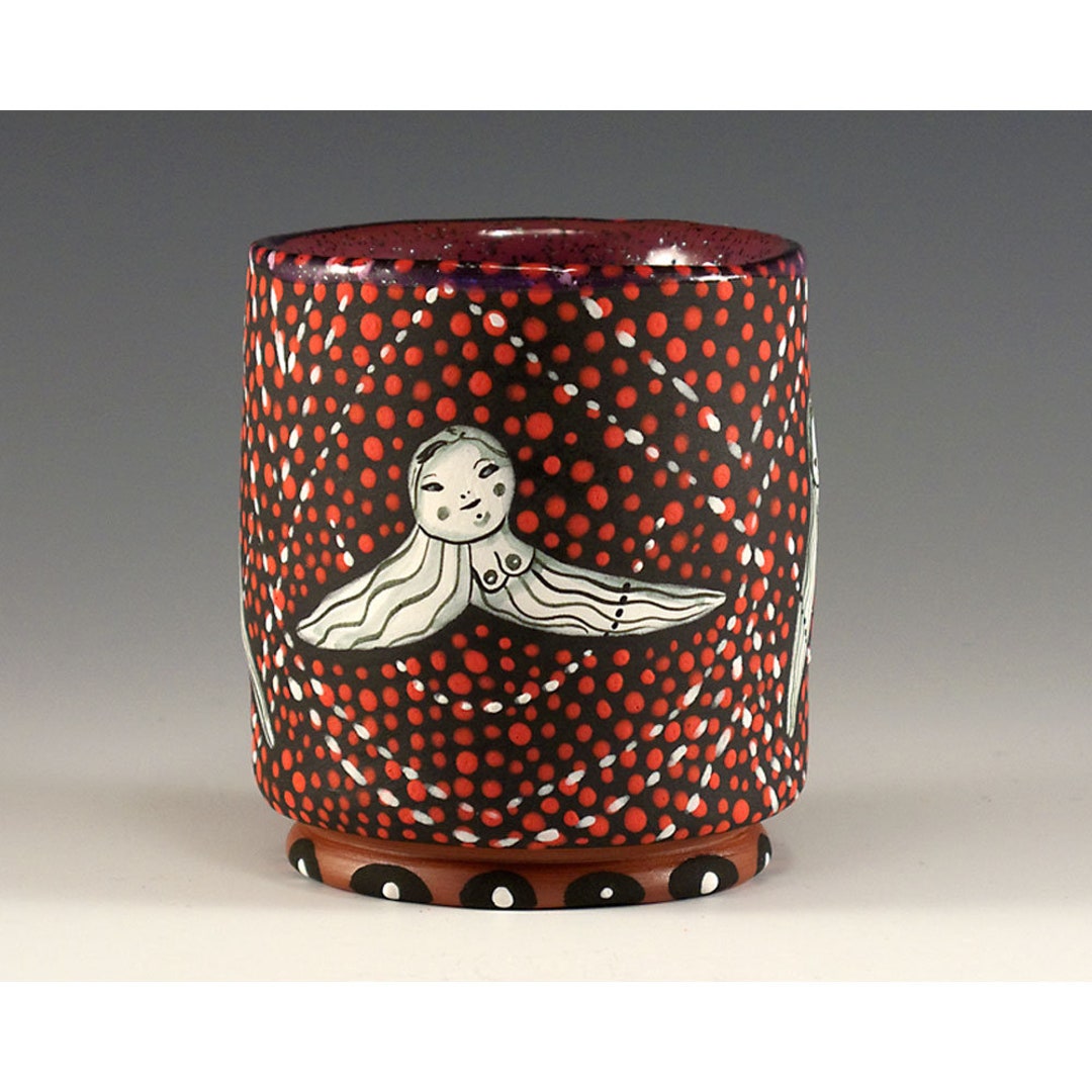 Red Cup With Birds Original One of a Kind Painting on a Hand Build ...