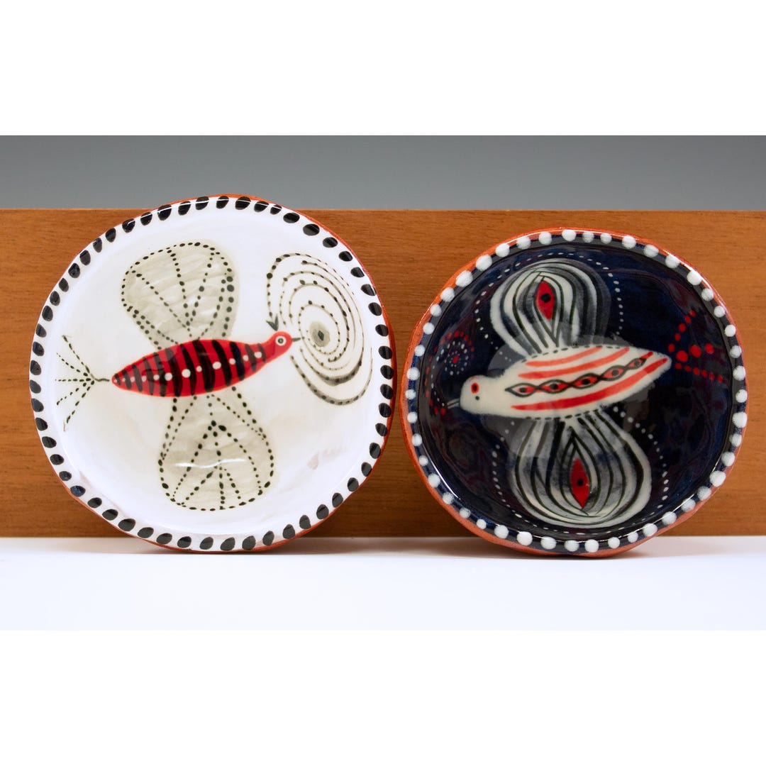 Finger Bowl Set - Red Birds - Original Painting by Jenny Mendes in Two ...