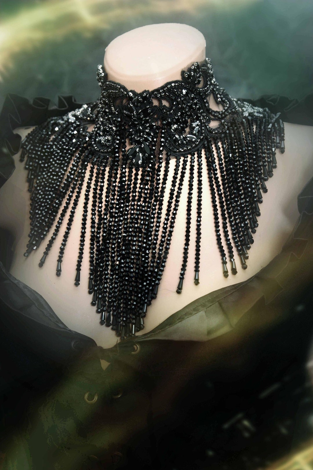 XL Jet Black Collier Choker Lace Collar Necklace Victorian Gothic ...