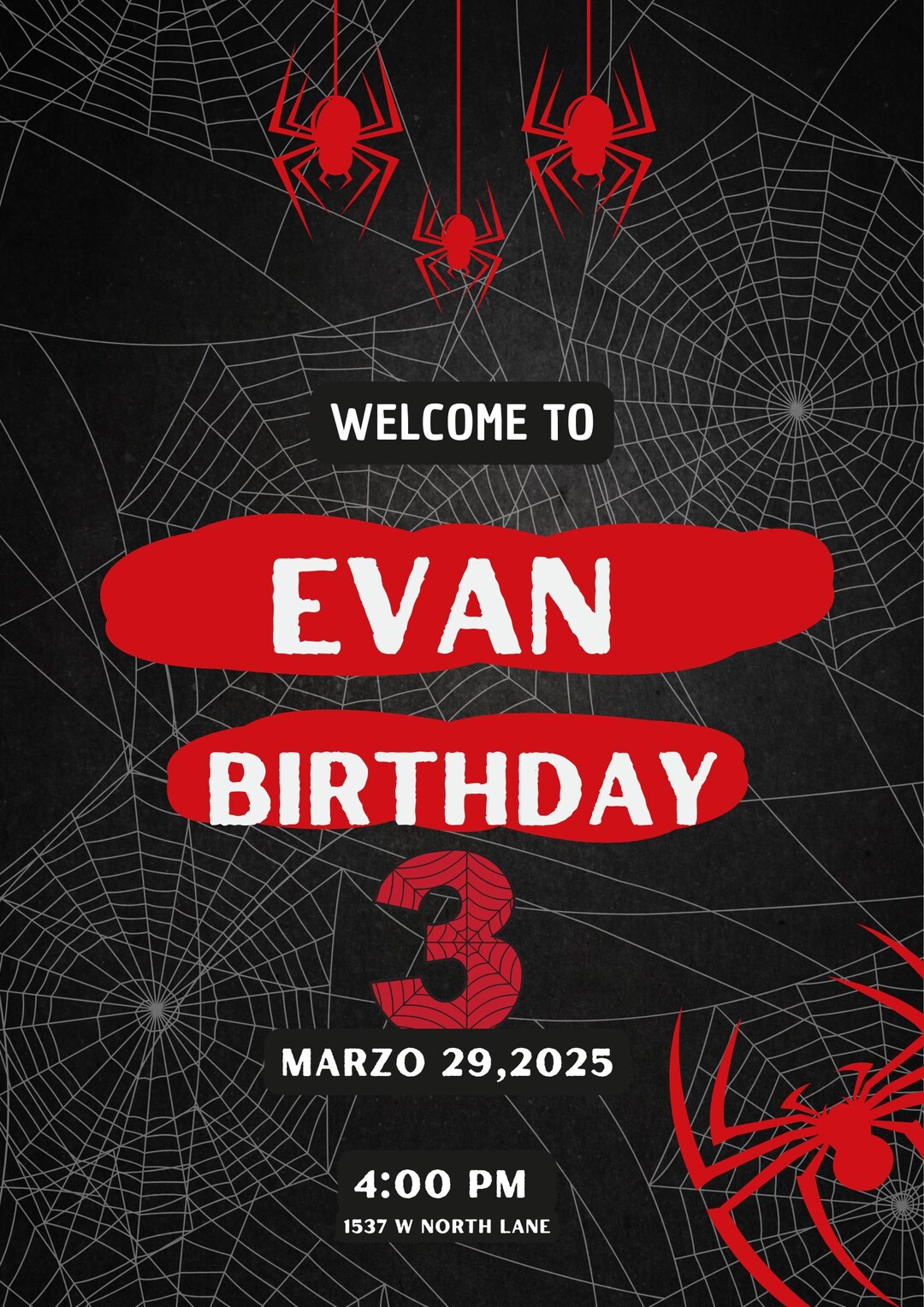 Spider-man Birthday Invitation in Black and Red - Customizable Digital ...