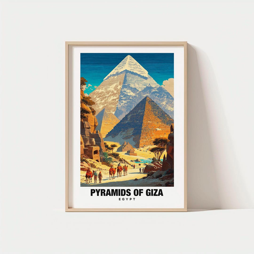 Pyramids of Giza Travel Print - Egypt Landmark, Printable City Poster ...