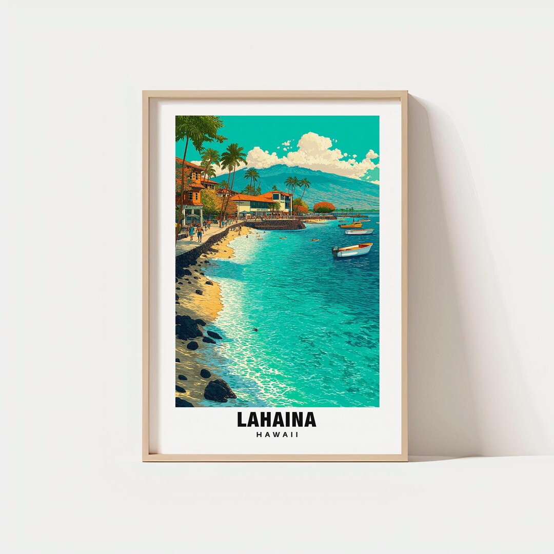 Lahaina Hawaii Travel Poster, Tropical Coastline (digital Print Sizes ...