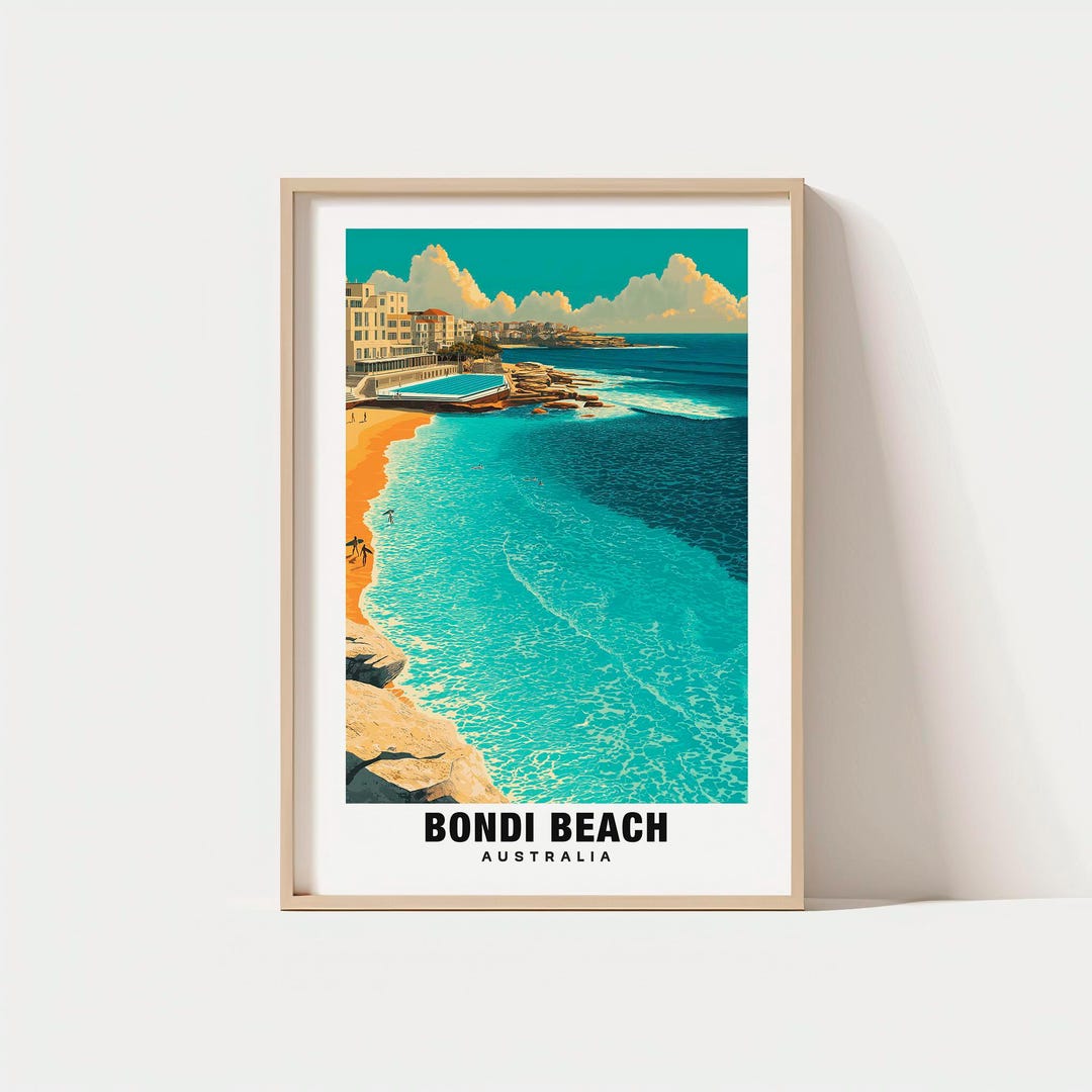 Bondi Beach Travel Poster - Colorful Coastal Vibes - Etsy