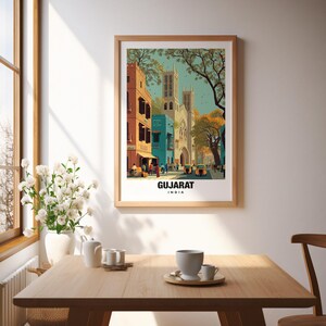 Gujarat Travel Poster: Vibrant Cityscape and Cultural Landmarks - Etsy