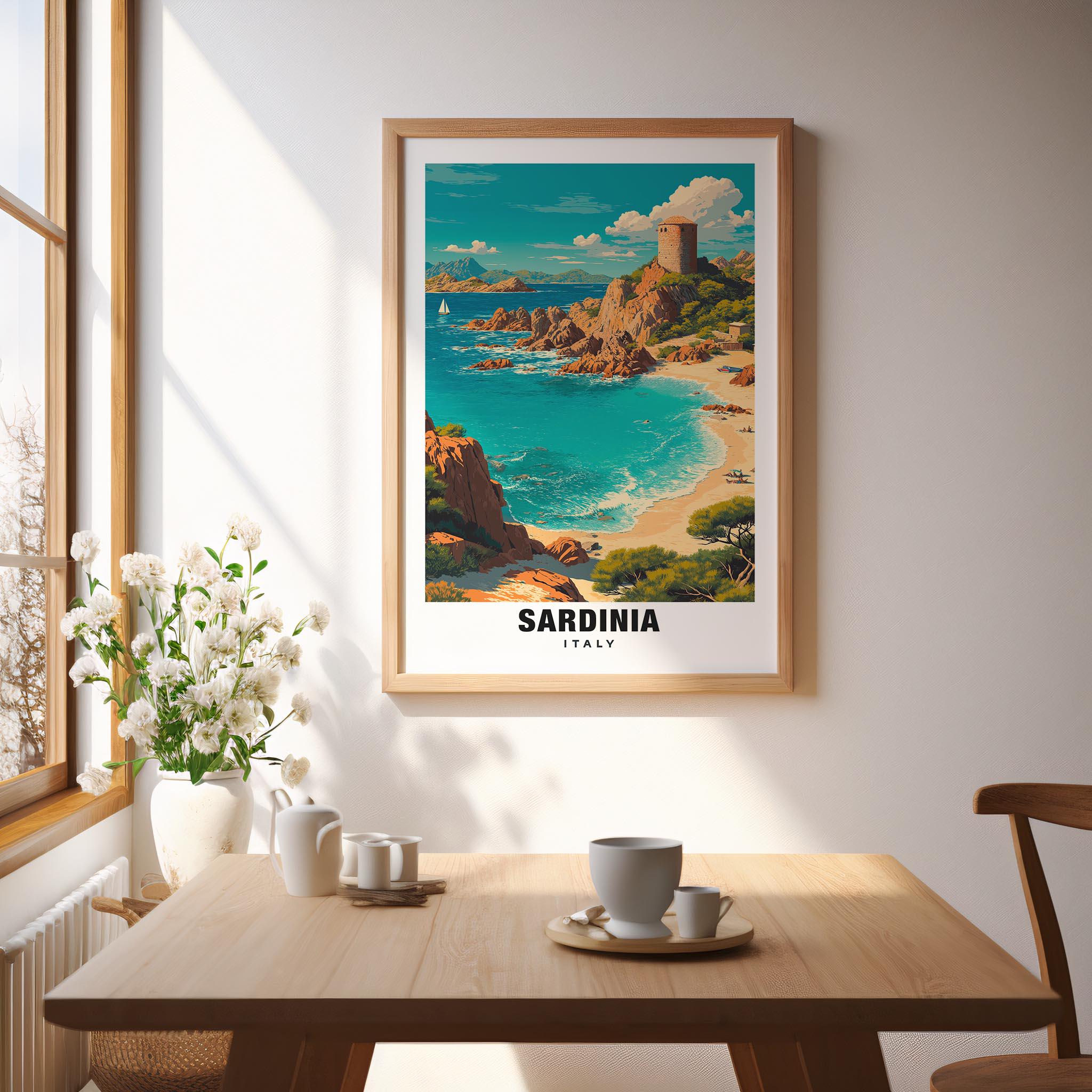 Sardinia Travel Poster - Iconic Italian Island, Vibrant Coastal Views ...