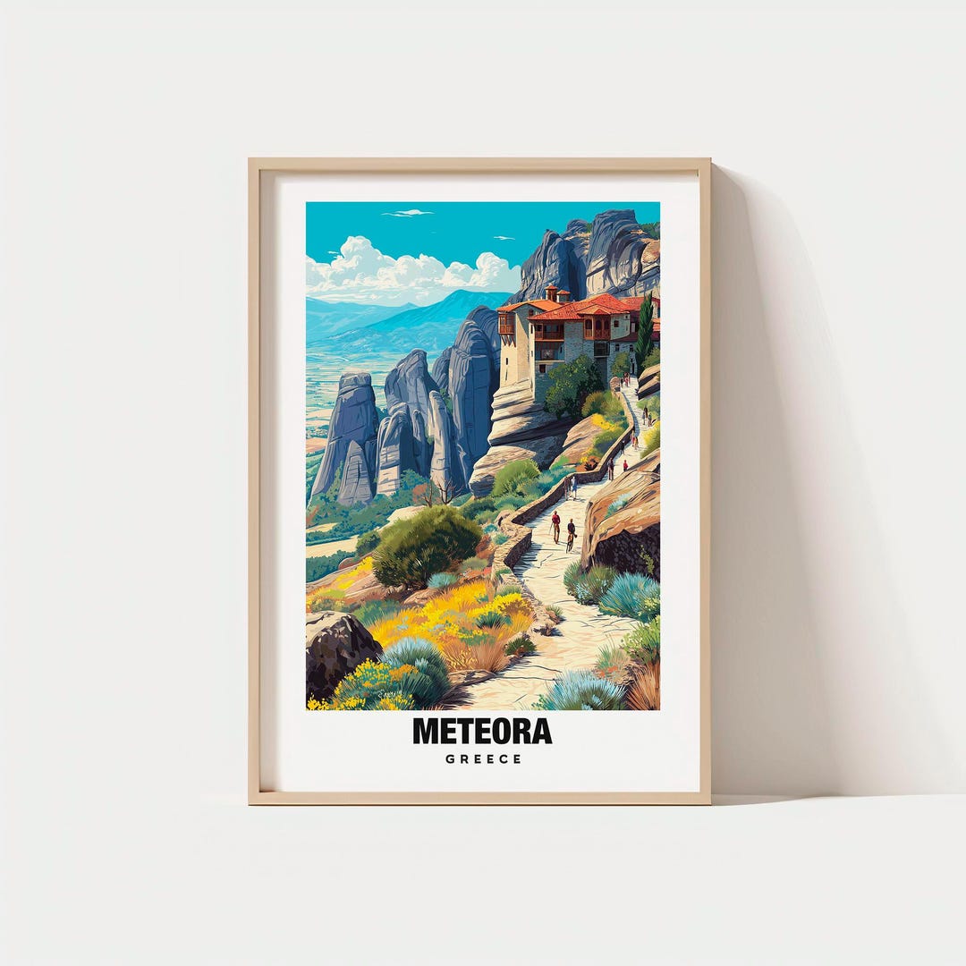 Meteora Print - Greece Poster, Meteora Views, Meteora Art, Cliff Charm ...