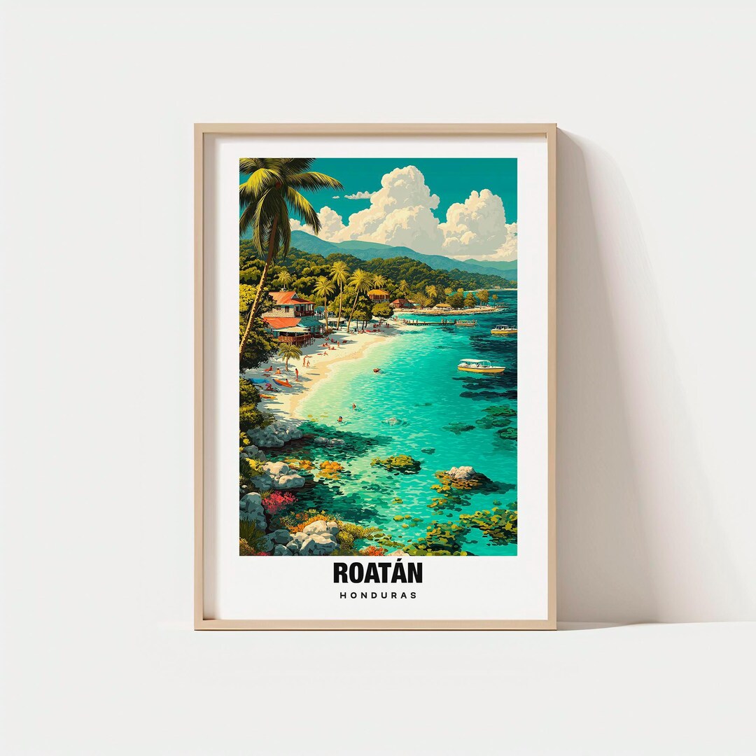 Roatán Travel Poster: Caribbean Island Views, Tropical Scenery - Etsy