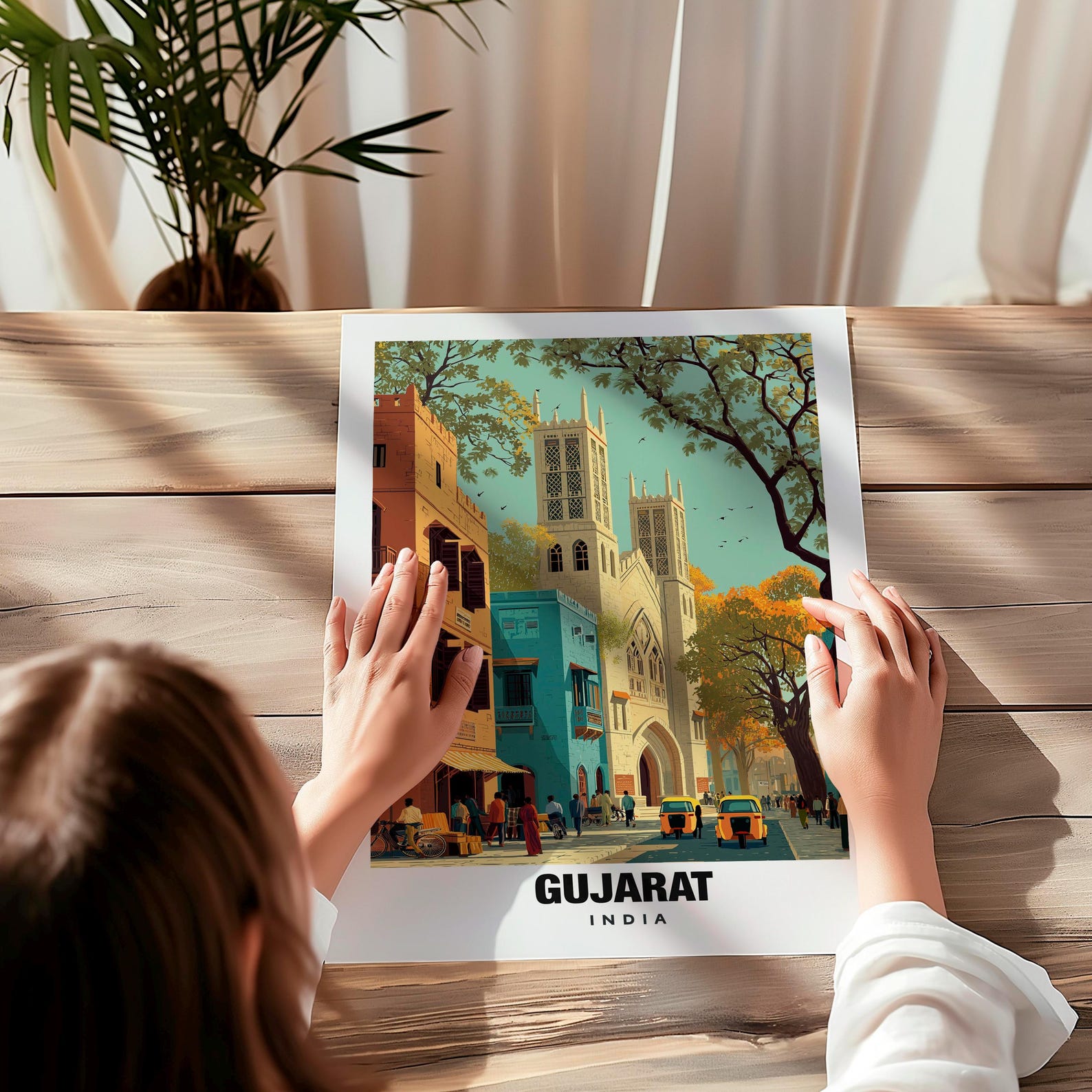 Gujarat Travel Poster: Vibrant Cityscape and Cultural Landmarks - Etsy