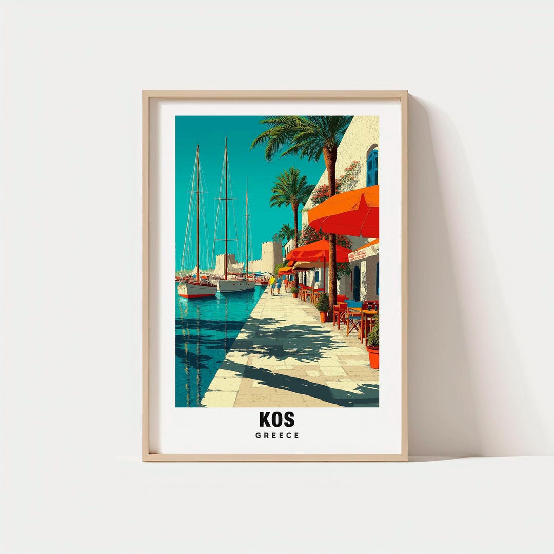 Kos Greece Poster - Beach Escape and Ancient Ruins - Etsy