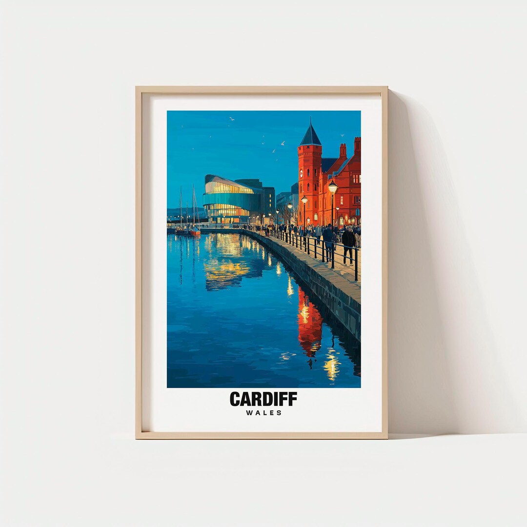 Cardiff Wales Travel Poster – Castle & Bay Waterfront View - Etsy