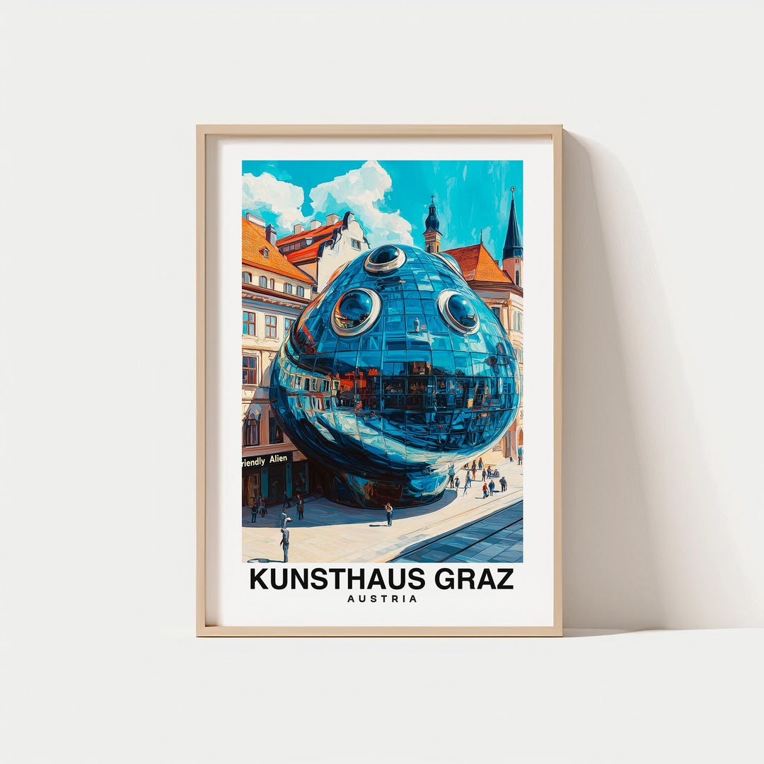 Kunsthaus Graz Print - Austria Poster, Travel Wall Art, Scenic View ...