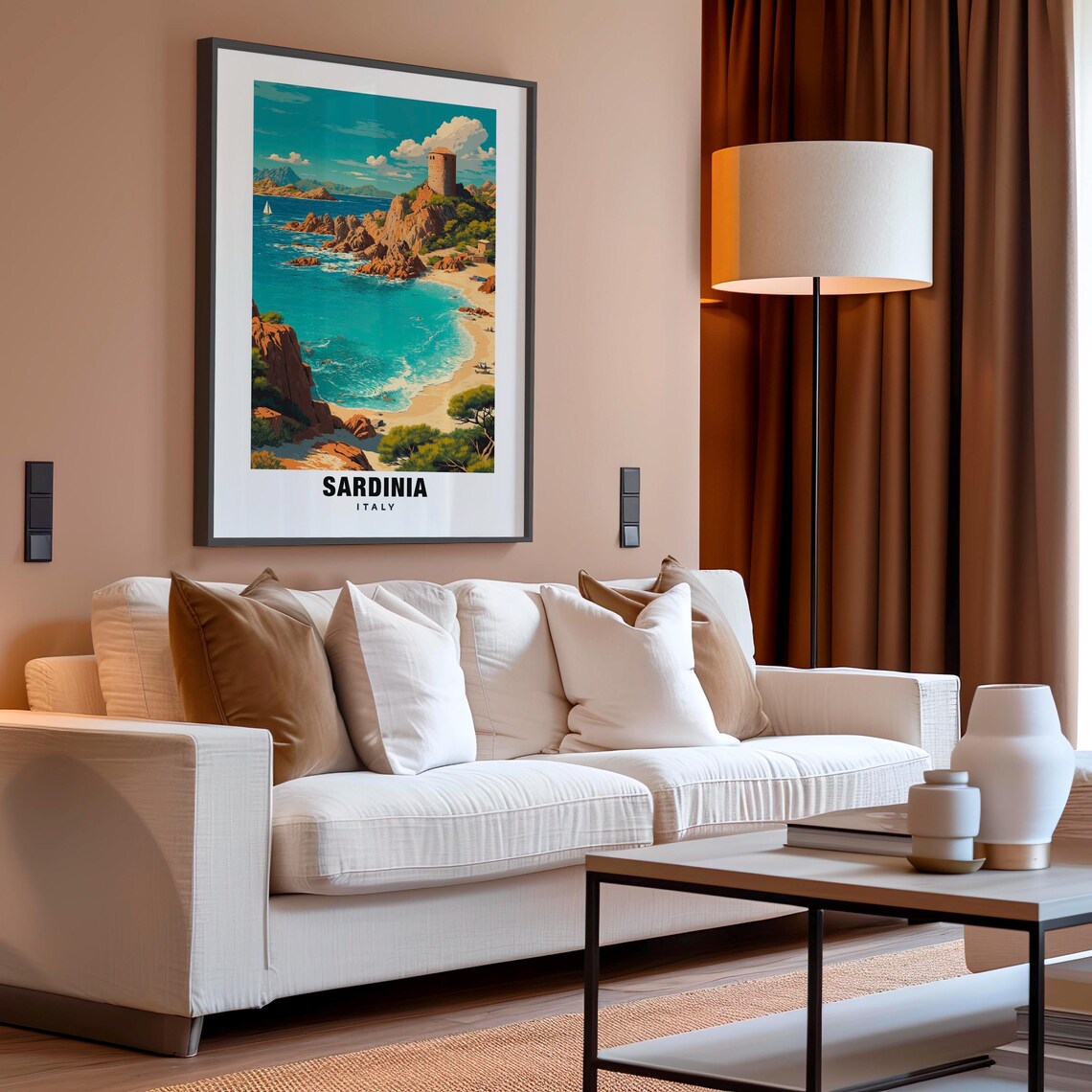 Sardinia Travel Poster - Iconic Italian Island, Vibrant Coastal Views ...