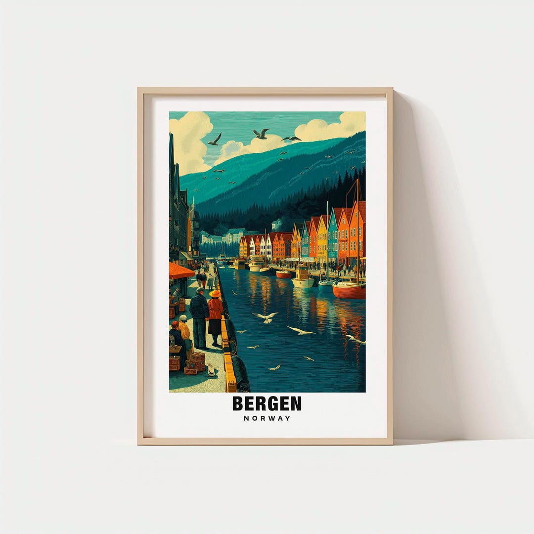Bergen Poster, Norway - Norway Print, Bergen Travel Gift, Bergen Gift ...