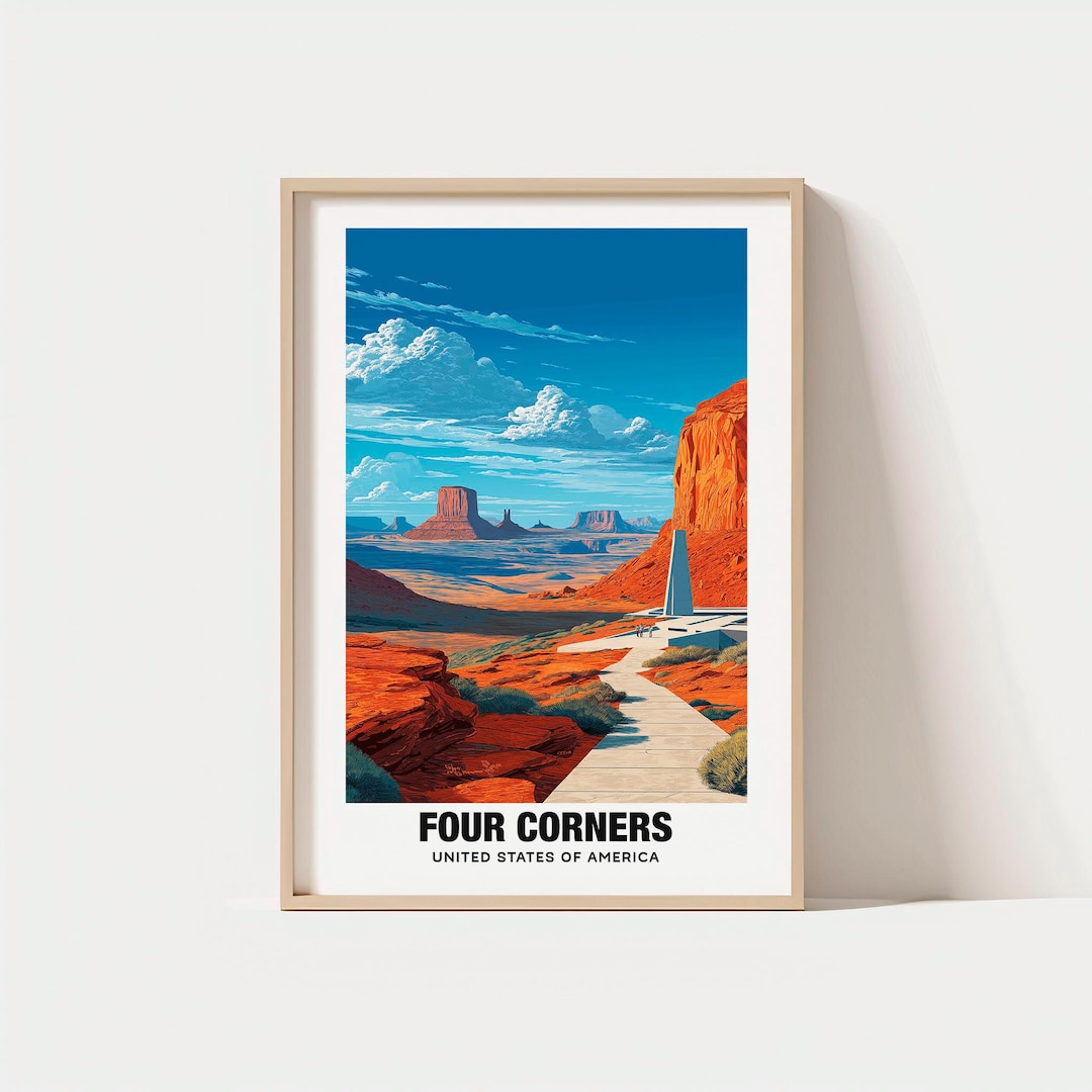Four Corners Travel Poster – Southwest Landmark Art - Etsy