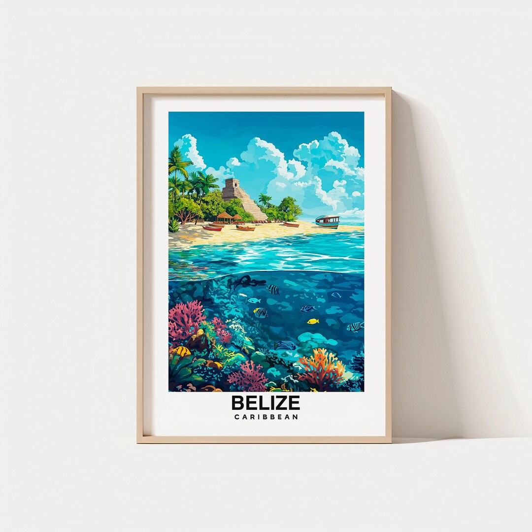 Belize Print - Central America Poster, Travel Wall Art, Scenic View, Barrier Reef, Tropical ...