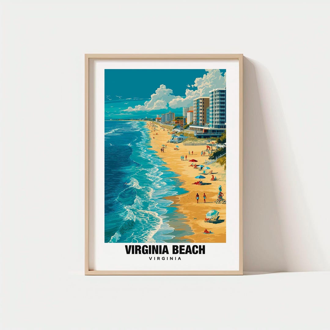 Virginia Beach Print - Travel Poster, Coastal Art, Atlantic Ocean ...