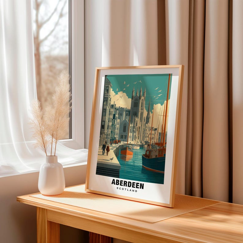 Aberdeen Scotland Poster, Coastal Cityscape, Granite Architecture ...