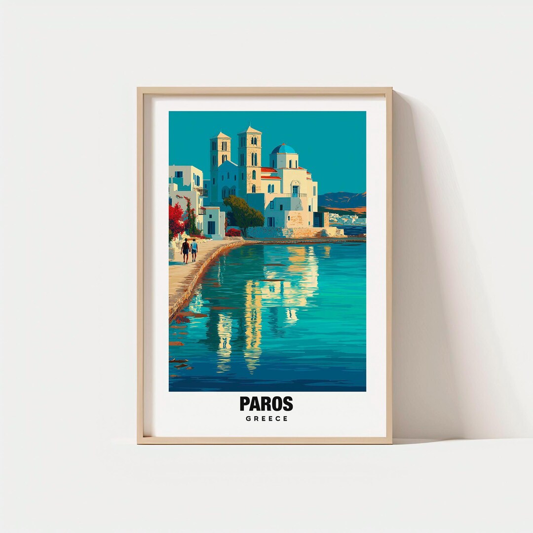 Paros Greece Travel Poster – Aegean Island Art - Etsy