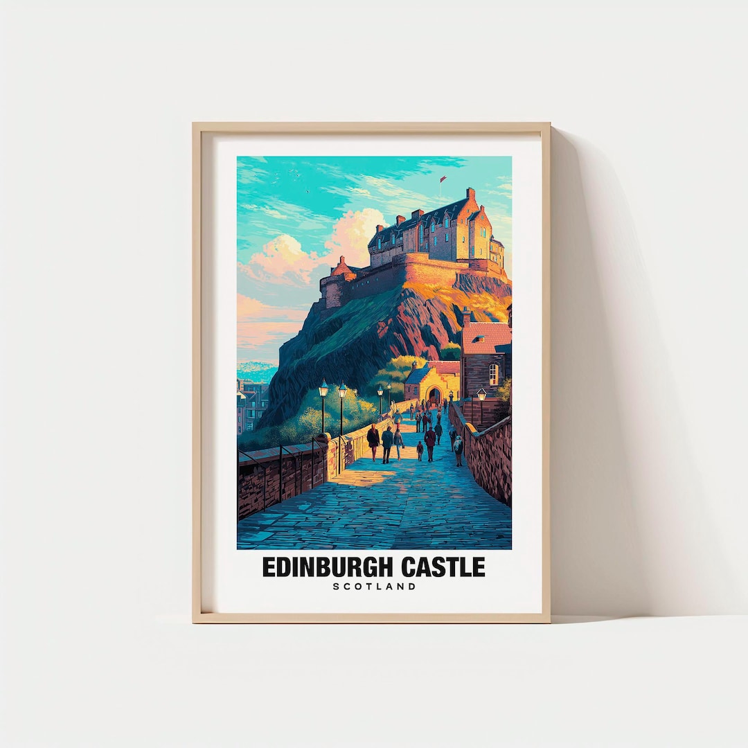 Edinburgh Castle Scotland Travel Poster - Landmark Print - Etsy