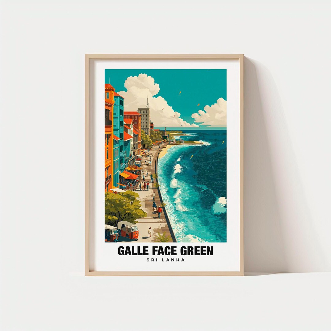 Sri Lanka Travel Poster, Galle Face Green, Coastal Landmark (digital ...