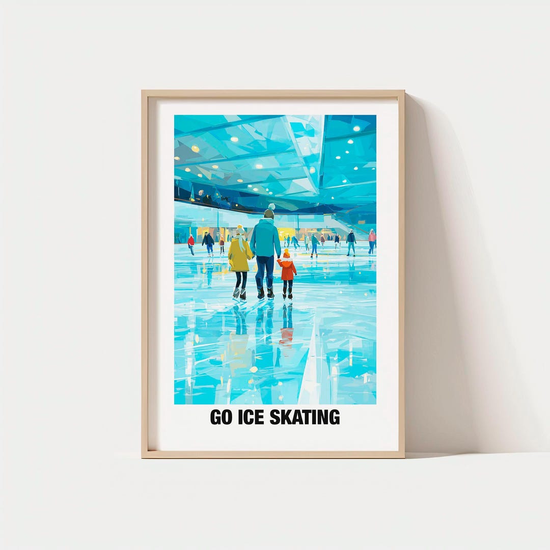 Ice Skating Print, Winter Poster, Outdoor Rink Scene - Etsy