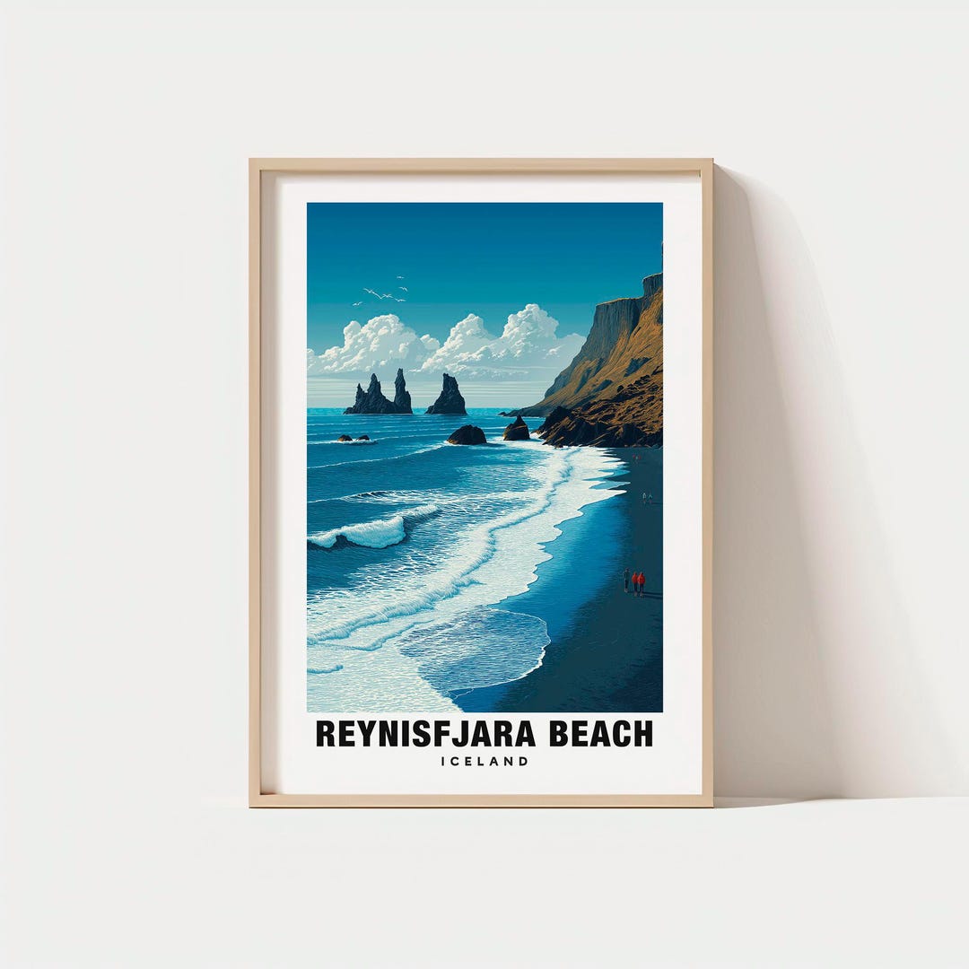 Reynisfjara Print – Iceland Poster, Travel Art, Coastal Scene, Black ...