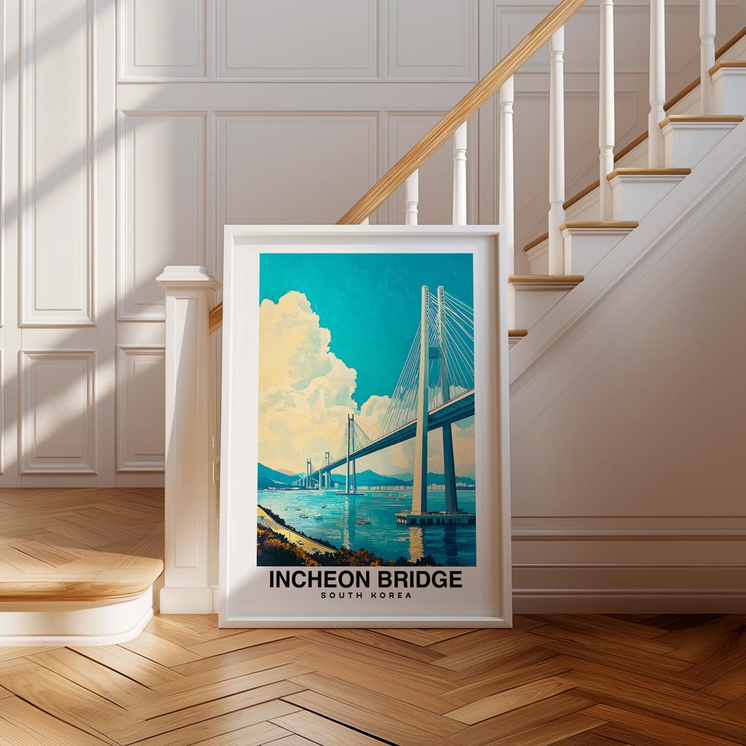 Incheon Bridge Print South Korea Poster, Travel Wall Art, Scenic View ...