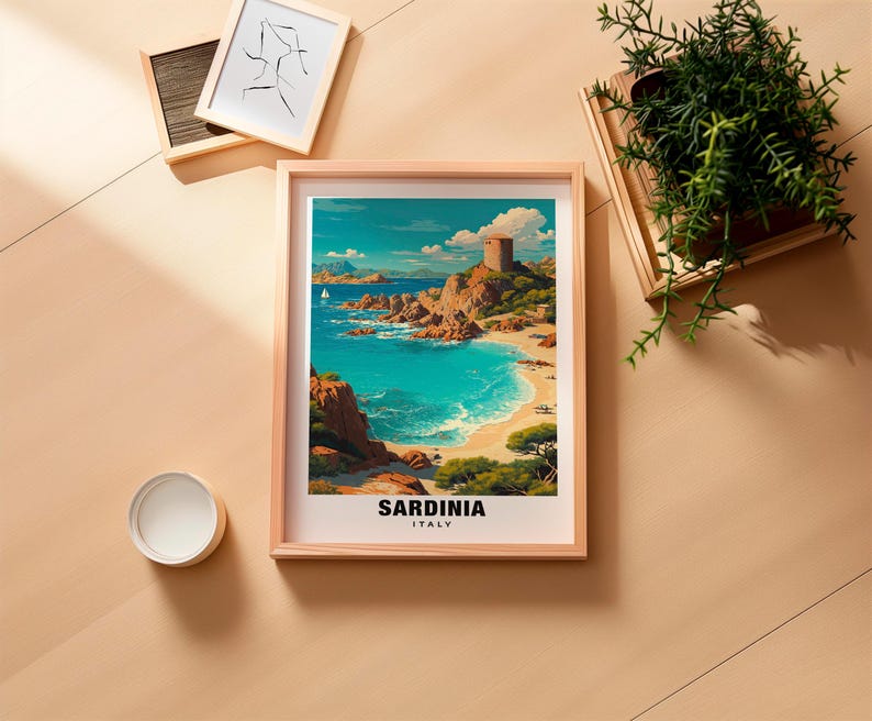 Sardinia Travel Poster - Iconic Italian Island, Vibrant Coastal Views ...