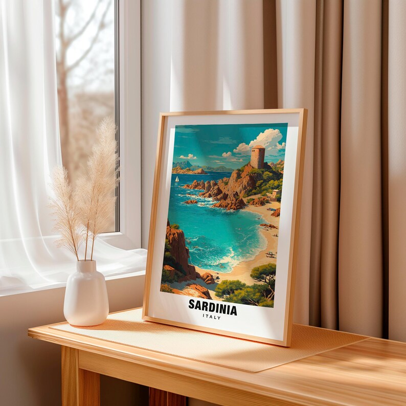 Sardinia Travel Poster - Iconic Italian Island, Vibrant Coastal Views ...