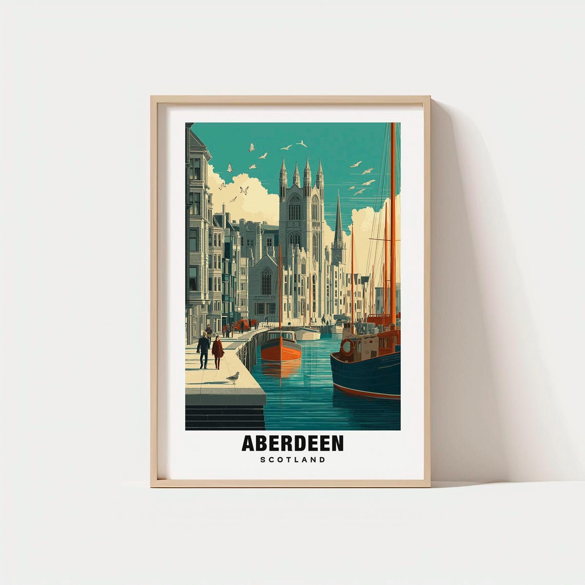Aberdeen Scotland Poster, Coastal Cityscape, Granite Architecture ...