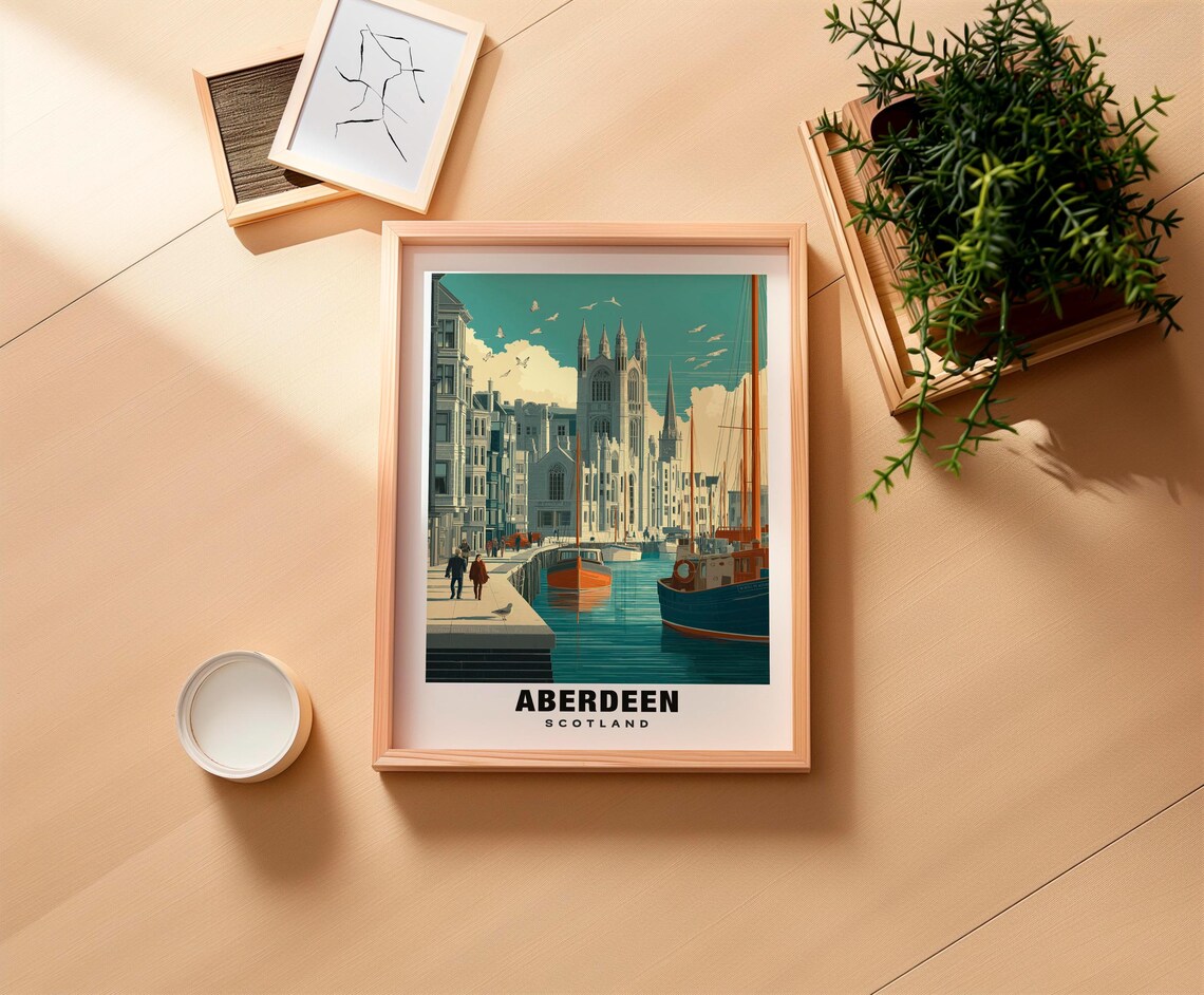 Aberdeen Scotland Poster, Coastal Cityscape, Granite Architecture ...