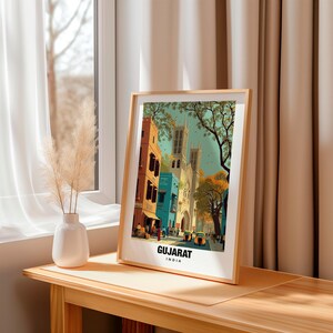 Gujarat Travel Poster: Vibrant Cityscape and Cultural Landmarks - Etsy