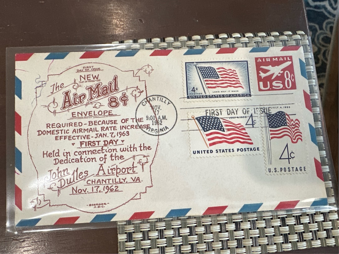 1962 First Day Issue Airmail Envelope, Dulles Airport Cachet, American ...