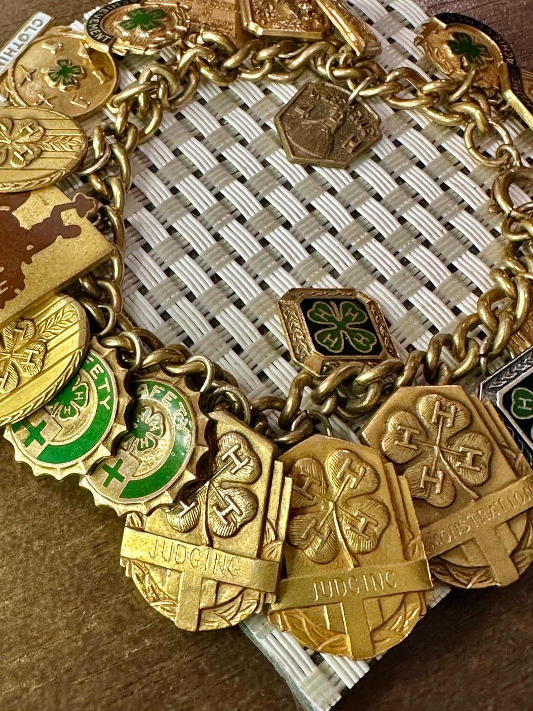 Antique Vintage Heavy Gold Filled Four H Charm Bracelet With 20 Charms ...
