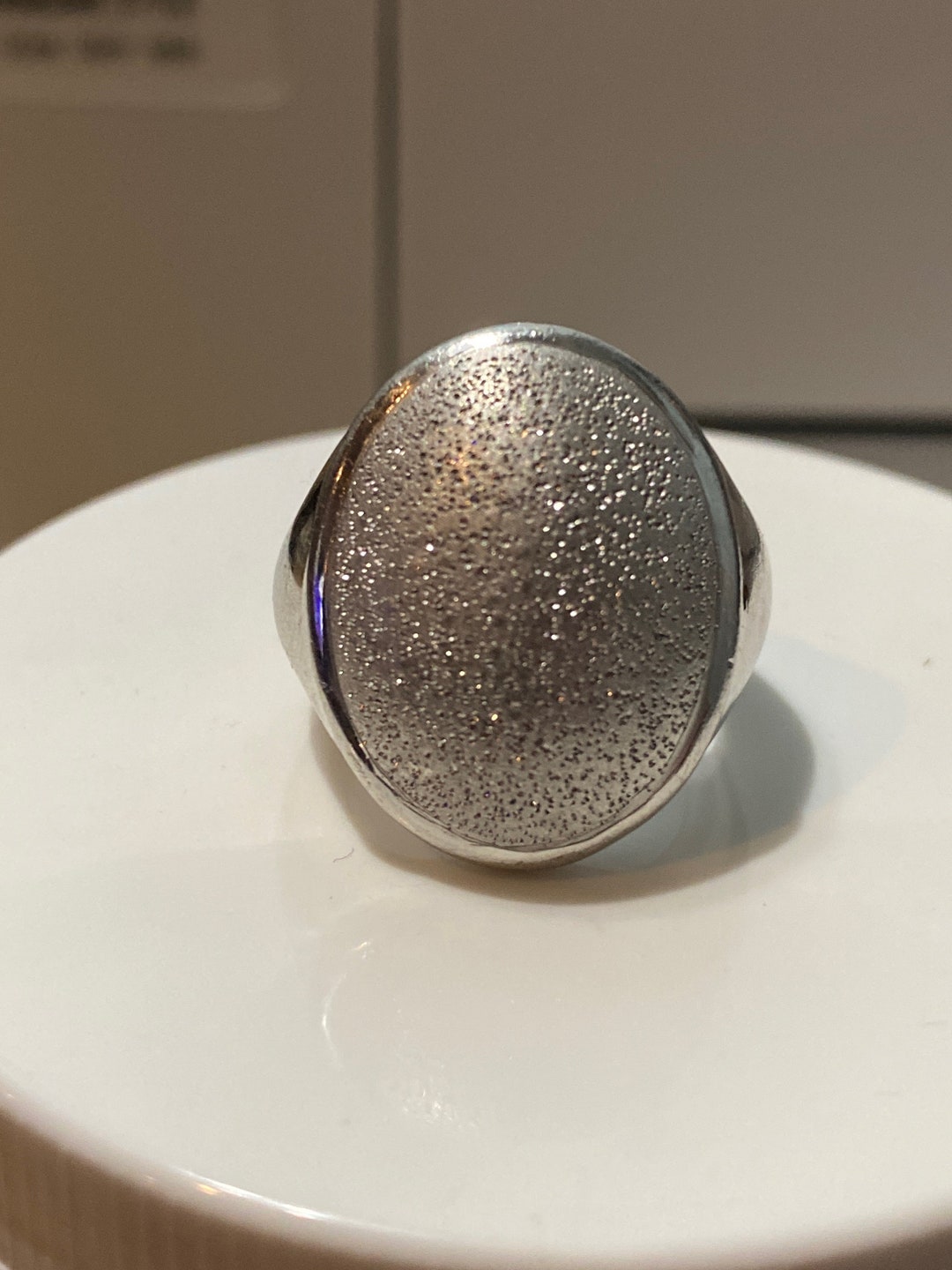 Vintage Large Sterling Silver Distressed Silver Size 7 1/2 Round Ring ...