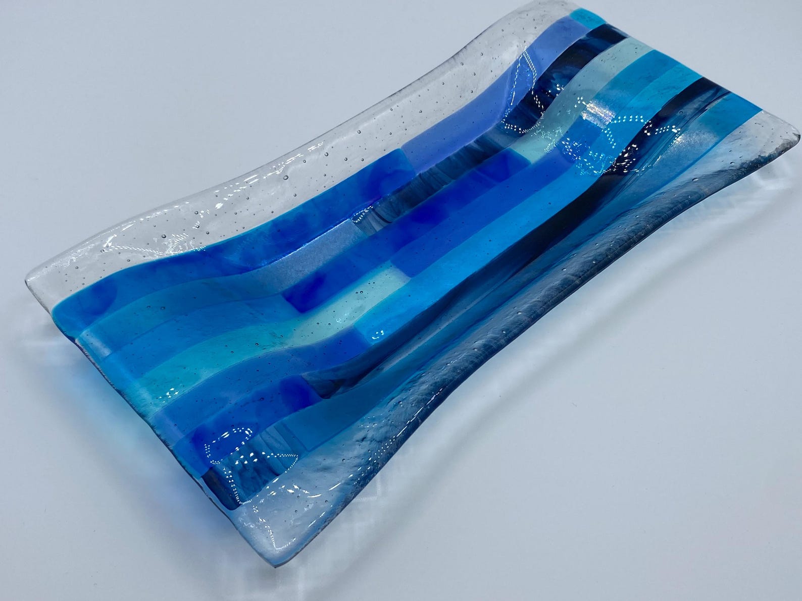 Blue Channel Fused Glass Bowl, Decorative Glass Art - Etsy
