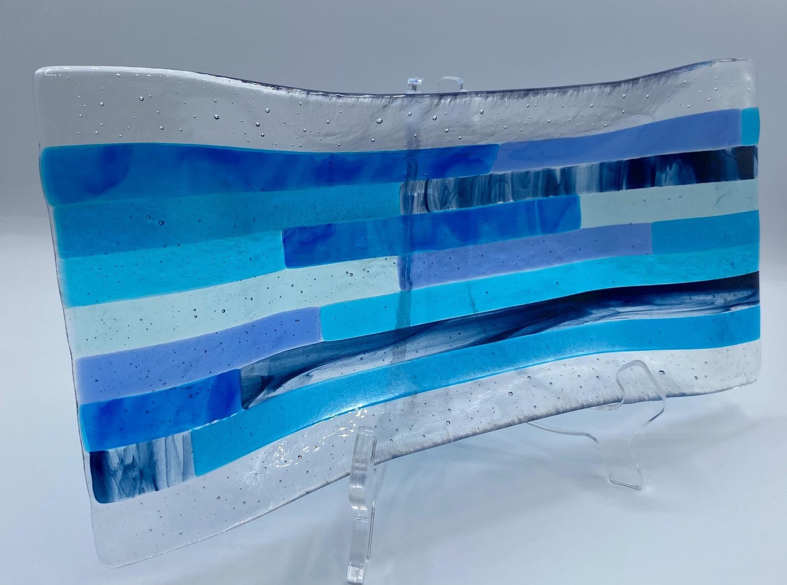 Blue Channel Fused Glass Bowl, Decorative Glass Art - Etsy