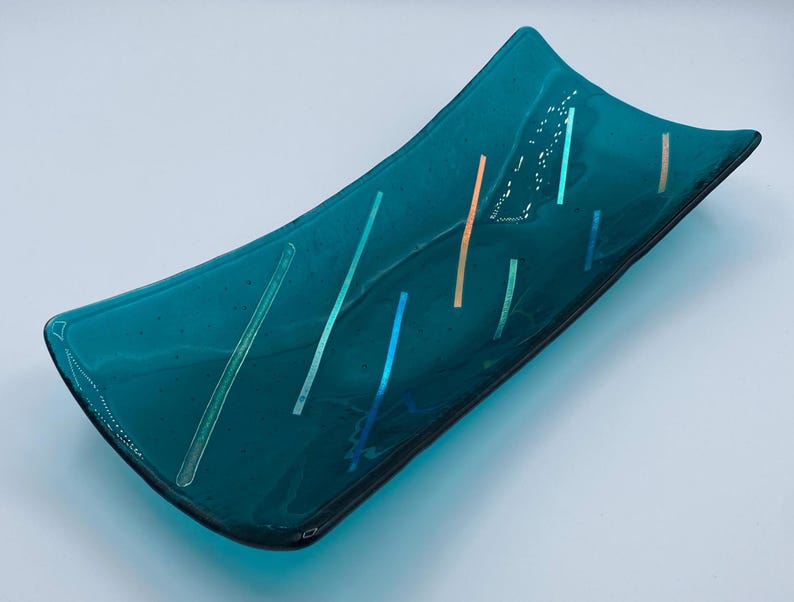 Teal Blue and Neon Bowl, Decorative Glass Art - Etsy