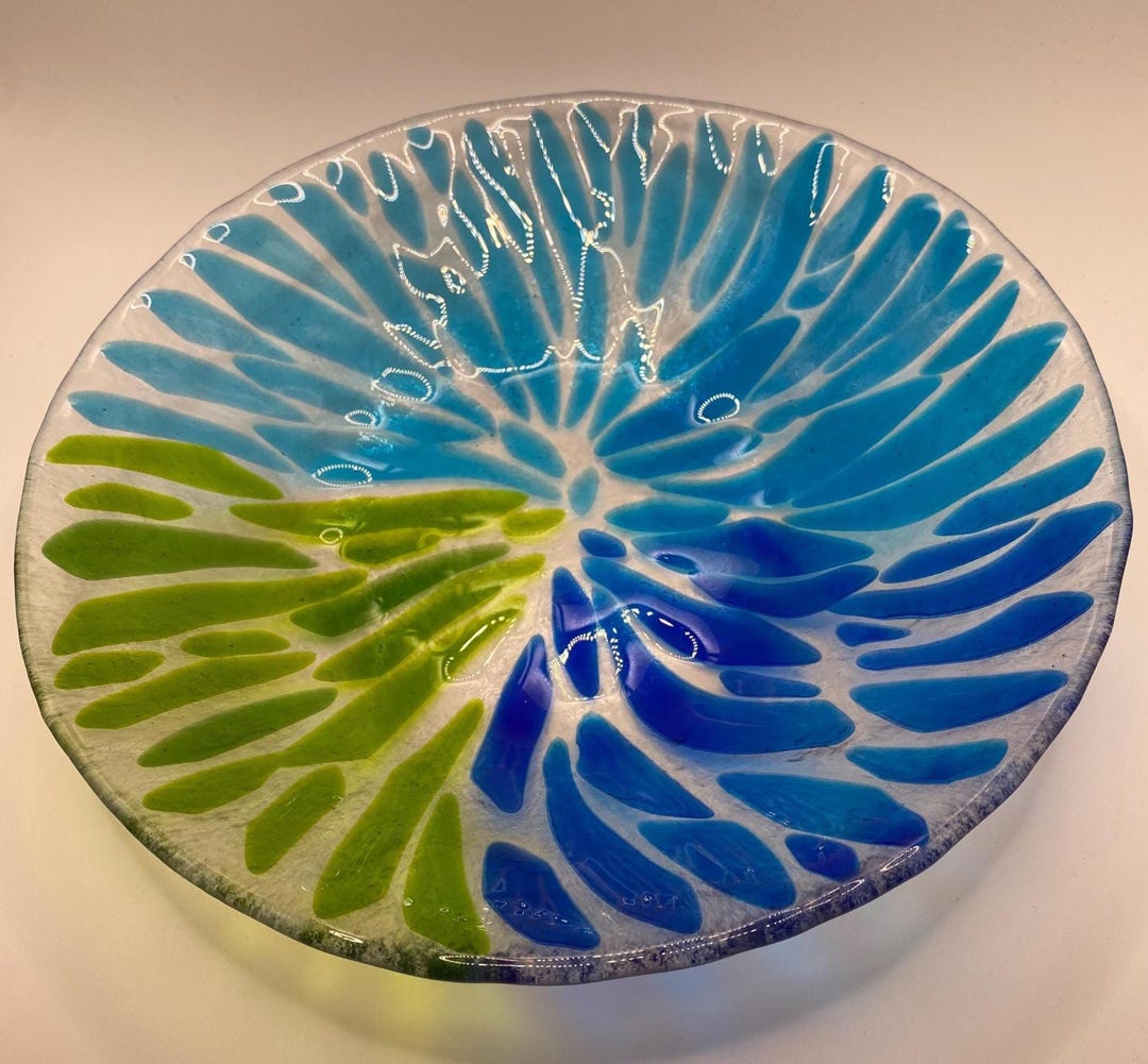 Blue-green Whirlwind Bowl, Decorative Glass Art - Etsy