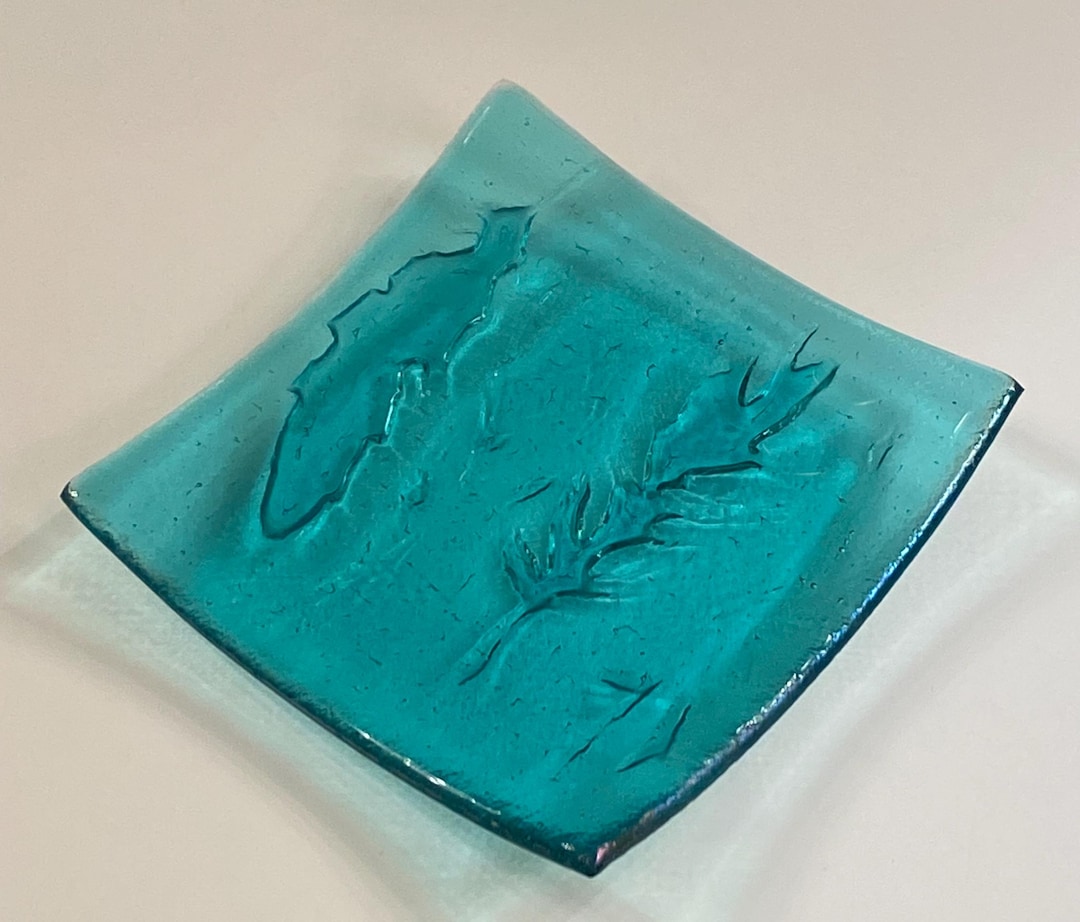 Turquoise Feathers Fused Glass Plate, Decorative Art Glass - Etsy