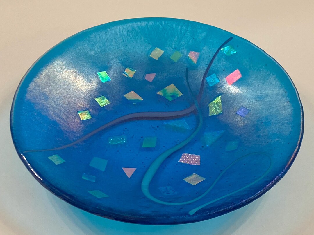 Iridescent Turquoise Art Glass Bowl, Dichroic Cosmos Pattern - Etsy