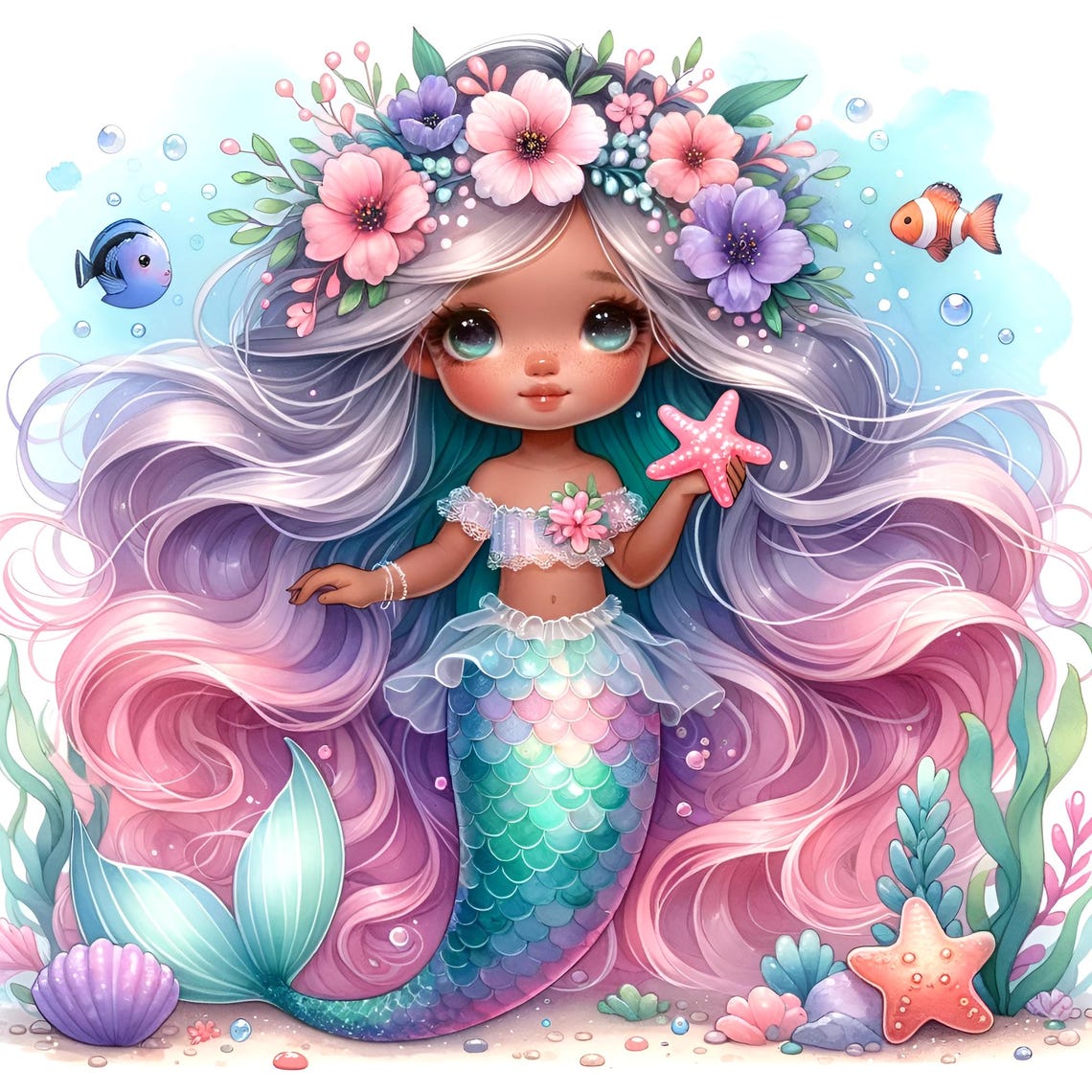 Little Mermaid Princess Digital Download | Pastel Underwater Art ...
