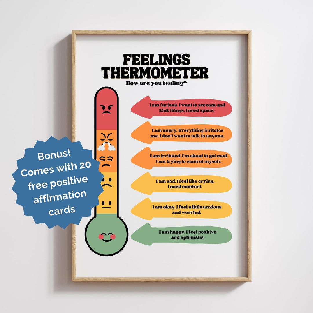 Feelings Thermometer Printable, Wall Art, Zones of Regulation, Children ...