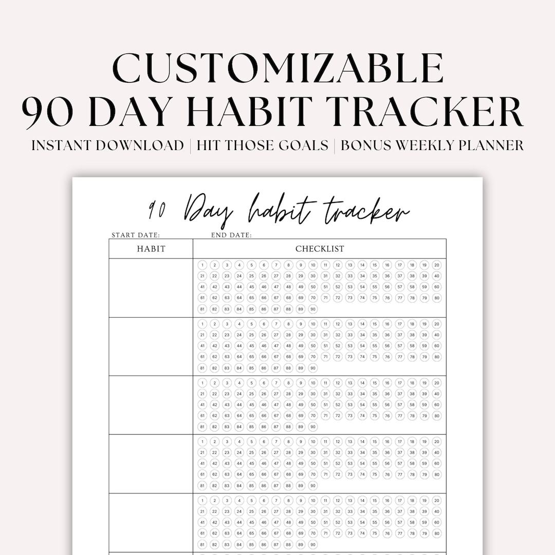 90 Day Habit Tracker Printable: Minimalist A5 Template (digital ...