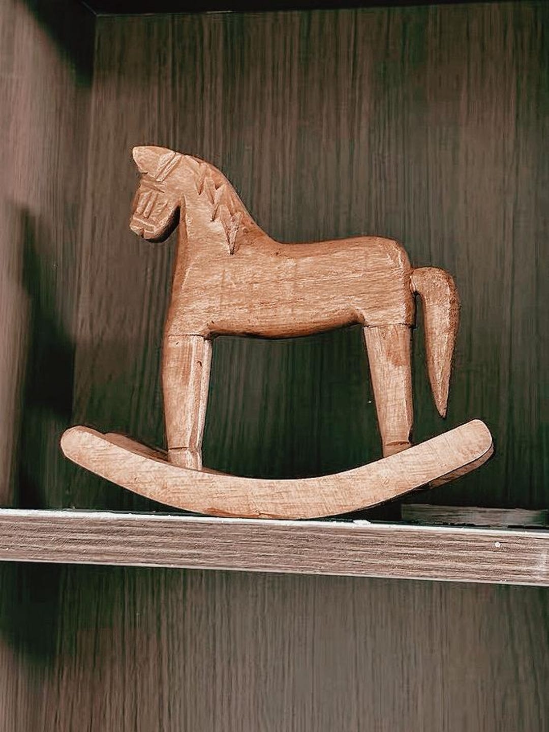 Hand-carved Solid Wood Rocking Horse, Wooden Horse Knick Knack Tabletop ...