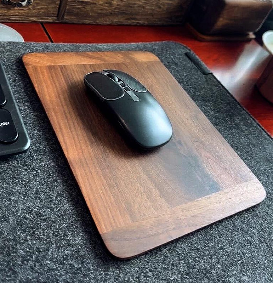 Ultra-thin Black Walnut Wood Mouse Pad, Premium Slim Wood Mouse Mat for ...