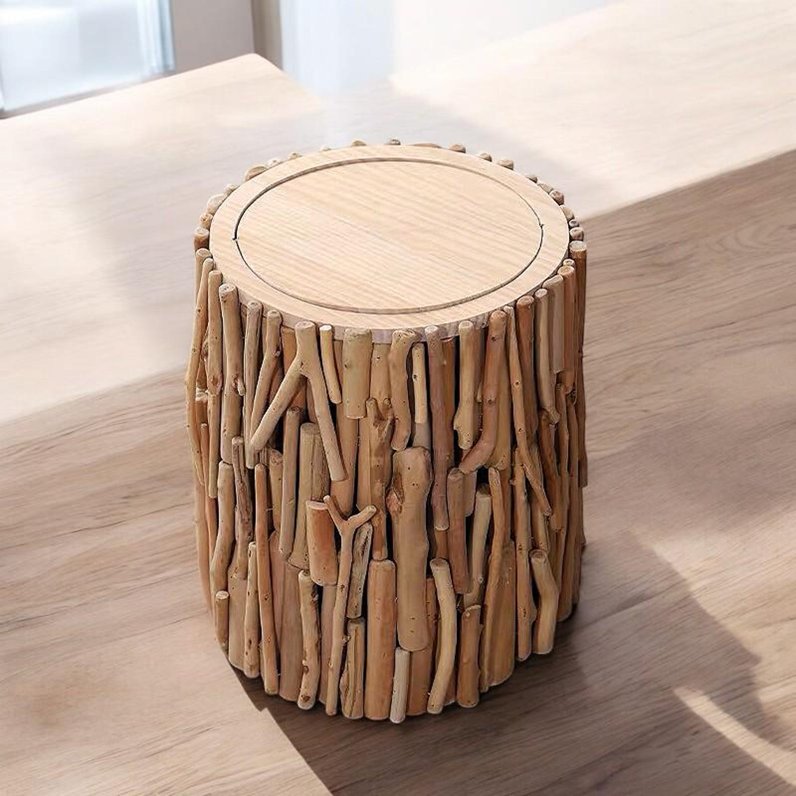 Scandinavian Wood Branch Trash Bin, Wabi-sabi Hidden Trash Can, Nordic ...