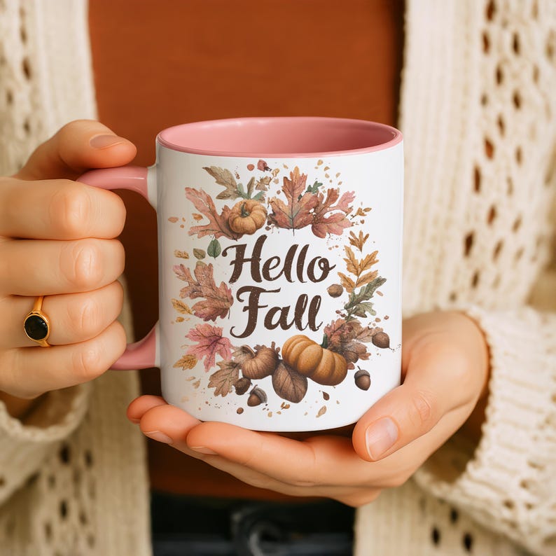 Hello Fall Coffee Mug: Autumn Pumpkins & Leaves - Etsy