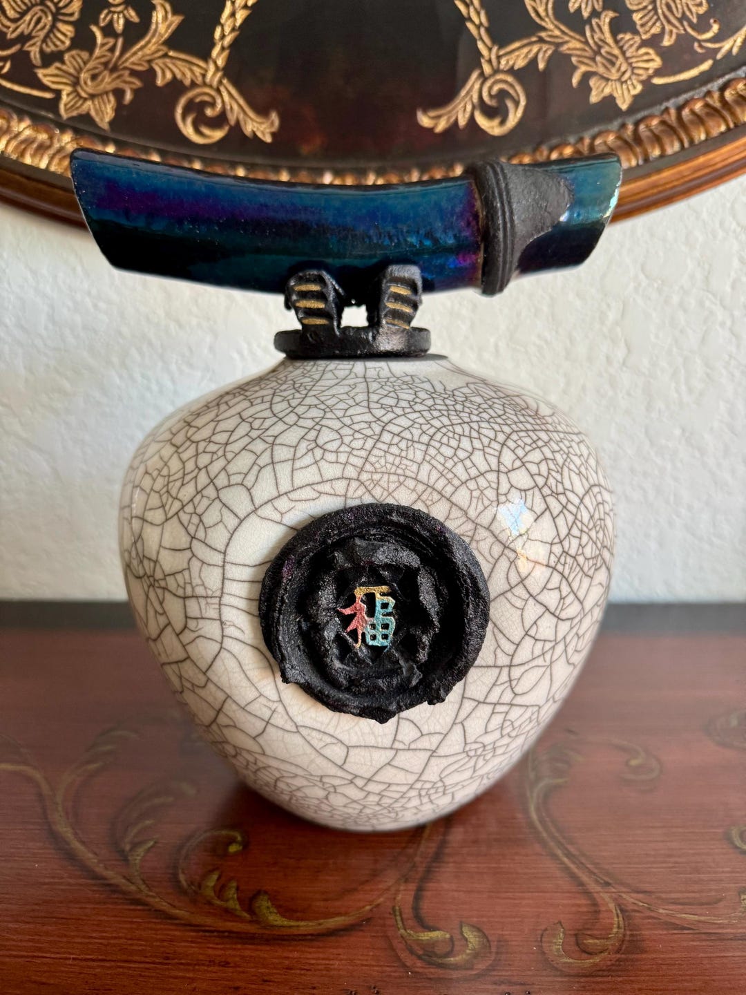 Matthew Lovein Raku Pottery, Classic Wish Keeper, White Crackle, Signed ...